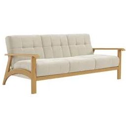 Sit & More 3-Sitzer SIT & MORE "Billund" Sofas Gr. B/H/T: 199cm x 88cm x 106cm, Luxus-Microfaser ALTARA NUBUCK, mit Schlaffunktion, beige (elfenbein) Armlehnen aus eichefarbigem Buchenholz, verschiedene Bezüge und Farben