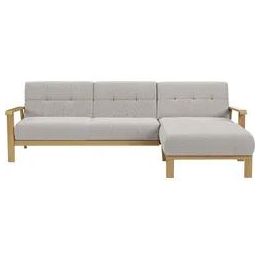 Sit & More Ecksofa SIT & MORE "Billund L-Form" Sofas Gr. B/H/T: 264cm x 88cm x 183cm, Chenille, Recamiere rechts, mit Schlaffunktion, beige (linen) Armlehnen aus eichefarbigem Buchenholz, verschiedene Bezüge und Farben