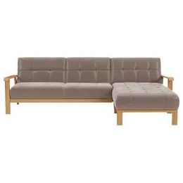 Sit & More Ecksofa SIT & MORE "Billund L-Form" Sofas Gr. B/H/T: 264cm x 88cm x 183cm, Luxus-Microfaser Vintageoptik, Recamiere rechts, mit Schlaffunktion, grau (taupe) Armlehnen aus eichefarbigem Buchenholz, verschiedene Bezüge und Farben