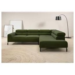 Ecksofa Places of Style "Antonelli, L-Form, incl. Kopfteilverstellung, Breite 276 cm" Sofas Gr. B/H/T: 276cm x 71cm x 219cm, Feincord, Recamiere rechts, mit Sitztiefenverstellung, grün (moos) wahlweise elektrische Sitztiefenverstellung