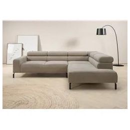 Ecksofa Places of Style "Antonelli, L-Form, incl. Kopfteilverstellung, Breite 276 cm" Sofas Gr. B/H/T: 276cm x 71cm x 219cm, Cord, Recamiere rechts, ohne Sitztiefenverstellung, grau (taupe) wahlweise elektrische Sitztiefenverstellung