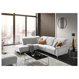 Ecksofa Places of Style "Noci L-Form, Kopfteilverstellung, Tonnen-Taschen-Federkern", grau (hellgrau), B:281cm H:110cm T:238cm, 94% Polyester, 6% Nylon, Sofas, inklusive 2x Relaxfunktion motorisch mit Herz-Waage-Beschlag