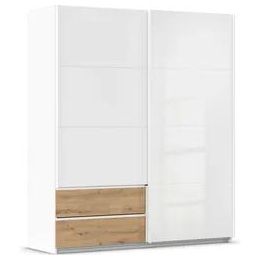 Schwebetürenschrank Rauch "Kleiderschrank Schrank Garderobe ELARA Glastür/Grauspiegel" Schränke Gr. B/H/T: 181 cm x 210 cm x 62 cm, 2 St., weiß (alpinweiß, eiche artisan, glas weiß) praktische Schubladen optional farblich abgesetzt MADE IN GERMANY