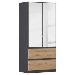 Drehtürenschrank Rauch "Kleiderschrank Schrank Garderobe Wäscheschrank COSTA in 3 Breiten" Schränke Gr. B/H/T: 90 cm x 197 cm x 54 cm, 2 St., grau (graumetallic, eiche artisan) mit Spiegel, grifflose Front und Push-to-Open Funktion MADE IN GERMANY