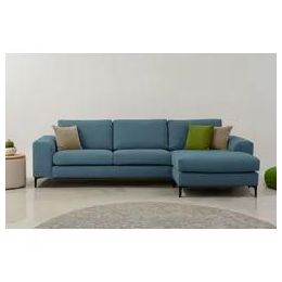 Ecksofa Inosign "Henry" Sofas Gr. B/H/T: 294cm x 84cm x 160cm, Struktur-Chenille, Recamiere rechts, blau (sapphire) mit Metallbeinen, in modernem Design