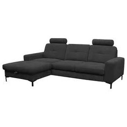 Ecksofa Alina "Stelvia" Sofas Gr. B/H/T: 254cm x 100cm x 161cm, Struktur fein XBO, Recamiere links, Nackenstütze-Stauraum-ausziehbare Liegefläche, schwarz (schwarz xbo 10) Inklusive Nackenstützen, Breite 254 cm