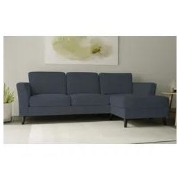 Ecksofa Home Affaire "Gröde, L-Form" Sofas Gr. B/H/T: 242cm x 88cm x 152cm, Flachgewebe, Recamiere rechts, blau extra weicher Sitzkomfort