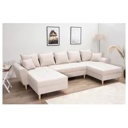 Wohnlandschaft Collection AB "Raisa U-Form" Sofas Gr. B/H/T: 314 cm x 45 cm x 158 cm, Microvelours, Mit Federkern, grau (hellgrau) mit Federkern, Kissen und Steppung im Sitzbereich