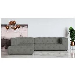 Ecksofa Places of Style "FOLLINA" Sofas Gr. B/H/T: 325cm x 71cm x 228cm, Samtoptik, Ottomane links, grau (hellgrau) L-Form, mit klassischer Chesterfield-Knopfheftung