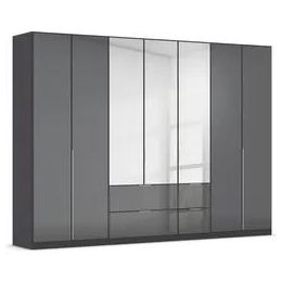 Drehtürenschrank Rauch "Kleiderschrank Kleiderschränke Schrank Garderobe AGORDO mit Glasfront" Schränke Gr. B/H/T: 315 cm x 229 cm x 54 cm, 7 St., grau (graumetallic, glas basalt) mit Außenschubkästen, in 6 Breiten und 2 Höhen MADE IN GERMANY