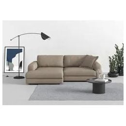 Ecksofa Trendmanufaktur "Bourbon, Designsofa mit tollem Sitzkomfort, L-Form" Sofas Gr. B/H/T: 250 cm x 84 cm x 176 cm, Struktur, mega-Recamiere links, XXL ohne Sitztiefenverstellung, braun (schlamm) extra tiefe Sitzfläche, wahlweise mit Sitztiefenverstellung