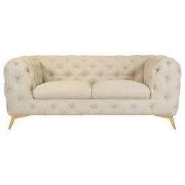 Chesterfield-Sofa LEONIQUE "Glynis" Sofas Gr. B/H/T: 185cm x 75cm x 99cm, Struktur, Fußfarbe goldfarben, beige (creme) aufwändige Knopfheftung, moderne Chesterfield Optik, Fußfarbe wählbar