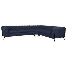 Chesterfield-Sofa LEONIQUE "Amaury L-Form" Sofas Gr. B/H/T: 323cm x 75cm x 264cm, Samtoptik, langer Schenkel links, Füße schwarz, blau großes Ecksofa, Chesterfield-Optik, Breite 323 cm, Fußfarbe wählbar