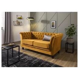 Chesterfield-Sofa Home Affaire "Dover" Sofas Gr. B/H/T: 175cm x 75cm x 82cm, Samtoptik, gelb (mustard) aufwändige Knopfheftung in Chesterfield-Optik