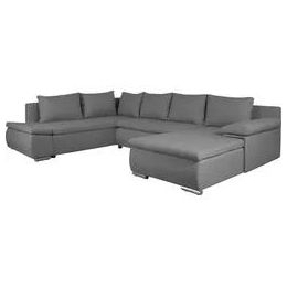 Wohnlandschaft Home Affaire "Acra U-Form" Sofas Gr. B/H/T: 325 cm x 83 cm x 229 cm, Struktur, Ottomane links, grau mit Bettfunktion und Bettkasten, in Mattenoptik