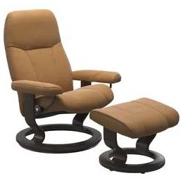 Relaxsessel stressless "Consul" Sessel Gr. Material Bezug, Material Gestell, Ausführung / Funktion, Maße B/H/T, braun (new caramel) mit Hocker, Classic Base, Größe M, Gestell Wenge