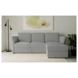 Ecksofa Home Affaire "Lavars, L-Form, Schlafsofa" Sofas Gr. B/H/T: 242 cm x 90 cm x 155 cm, Webstoff, Recamiere rechts, grau (warm grey) mit Bettfunktion und Stauraum, in zwei verschiedenen Bezugsqualitäten