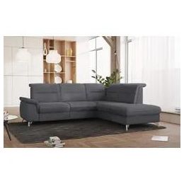 Sit & More Ecksofa SIT & MORE "Astoria L-Form" Sofas Gr. B/H/T: 256cm x 91cm x 225cm, Flachgewebe, Ottomane rechts, ohne Kopfteilverstellung-ohne Armlehnfunktion-ohne Relaxfunktion motorisch im Sofa 2,5-sitzig, grau (anthrazit) wahlweise mit motorischer Relaxfunktion