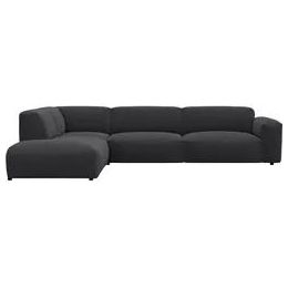 Ecksofa FLEXLUX "Lucera, super bequem durch hochwertigen Sitzaufbau mit Kaltschaum" Sofas Gr. B/H/T: 321cm x 73cm x 231cm, Lederoptik, Ottomane links, schwarz (gorilla black) modern & anschmiegsam, L-Form, Designsofa