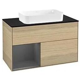 Villeroy & Boch Villeroy und Boch Finion Waschtischunterschrank F242GKPC 100x60,3cm, Abdeckplatte black matt, Regal links Anthracite matt, Oak Veneer