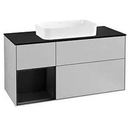 Villeroy & Boch Villeroy und Boch Finion Waschtischunterschrank F292PDGJ 120cm, Abdeckplatte black matt, Regal links Black matt lacquer, Light grey matt