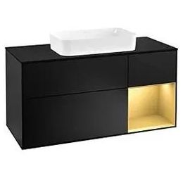 Villeroy & Boch Villeroy und Boch Finion Waschtischunterschrank F302HFPD 120cm, Abdeckplatte black matt, Regal rechts Gold matt, Black matt lacquer