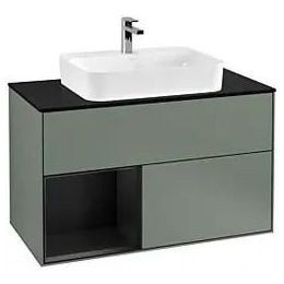 Villeroy & Boch Villeroy und Boch Finion Waschtischunterschrank F362PDGM 100cm, Abdeckplatte black matt, Regal links Black matt lacquer, Olive Matt Lacquer