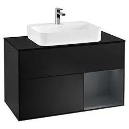 Villeroy & Boch Villeroy und Boch Finion Waschtischunterschrank F372HGPD 100cm, Abdeckplatte black matt, Regal rechts Midnight Blue Matt Lacquer, Black matt lacquer