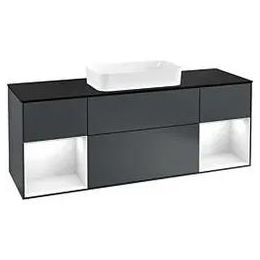 Villeroy & Boch Villeroy und Boch Finion Waschtischunterschrank G332GFHG 160cm, Abdeckplatte black matt, Emotion, Regale Glossy white lacquer, Midnight Blue Matt Lacquer