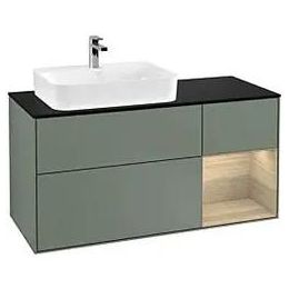 Villeroy & Boch Villeroy und Boch Finion Waschtischunterschrank G402PCGM 120cm, Abdeckplatte black matt, Emotion, Regal rechts Oak Veneer, Olive Matt Lacquer