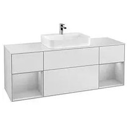 Villeroy & Boch Villeroy und Boch Finion Waschtischunterschrank G451GJMT 160cm, Abdeckplatte white matt, Emotion, Regale Light grey matt lacquer, White matt lacquer