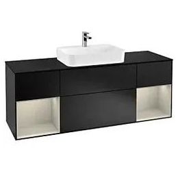 Villeroy & Boch Villeroy und Boch Finion Waschtischunterschrank G452HHPD 160cm, Abdeckplatte black matt, Emotion, Regale sand matt lacquer, Black matt lacquer