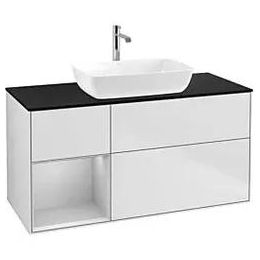 Villeroy & Boch Villeroy und Boch Finion Waschtischunterschrank G822GJMT 120cm, Abdeckplatte black matt, Emotion, Regale Light grey matt lacquer, White matt lacquer