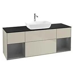 Villeroy & Boch Villeroy und Boch Finion Waschtischunterschrank G862GKHH 160cm, Abdeckplatte black matt, Emotion, Regale Anthracite matt lacquer, Sand Matt Lacquer