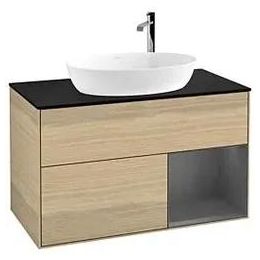 Villeroy & Boch Villeroy und Boch Finion Waschtischunterschrank G902GKPC 100cm, Abdeckplatte black matt, Emotion, Regale Anthracite matt lacquer, Oak Veneer