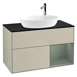 Villeroy & Boch Villeroy und Boch Finion Waschtischunterschrank G902GMHH 100cm, Abdeckplatte black matt, Emotion, Regale Olive matt lacquer, Sand Matt Lacquer