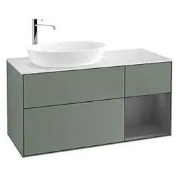 Villeroy & Boch Villeroy und Boch Finion Waschtischunterschrank G931GKGM 120cm, Abdeckplatte white matt, Emotion, Regale Anthracite matt lacquer, Olive Matt Lacquer