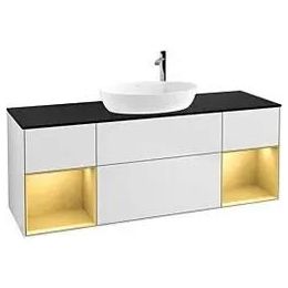 Villeroy & Boch Villeroy und Boch Finion Waschtischunterschrank G982HFMT 160cm, Abdeckplatte black matt, Emotion, Regale Gold matt lacquer, White matt lacquer