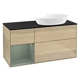 Villeroy & Boch Villeroy und Boch Finion Waschtischunterschrank GA42GMPC 120cm, Abdeckplatte black matt, Emotion, Regale Olive matt lacquer, Oak Veneer