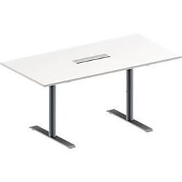 Schäfer Shop Schäfer Shop Genius Konferenztisch MODENA FLEX, 6-fach Anschluss, Rechteck, T-Fuß Rundrohr, B 1600 x T 800 x H 650-850 mm, weiß/weißalu