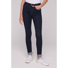 SOCCX Damen Slim-fit-Jeans, blau, Gr. 28, unifarben, Material: 86% Baumwolle, 12% Polyester, 2% Elasthan, Jeans, mit hoher Leibhöhe