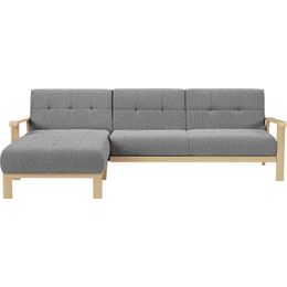 Sit & More Ecksofa SIT & MORE, B:264cm H:88cm T:183cm, grau, 100% Polyester, Wohnzimmer, Sofas, "Billund L-Form", Armlehnen aus Buchenholz in natur,