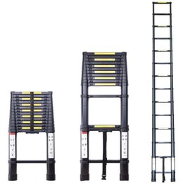 Jn.songs - Teleskopleiter 4.4 m, Schwarze Mehrzweck-Klappleiter aus Aluminium, Ladder für Wohnmobil, Dachboden, Haus und Außenarbeiten