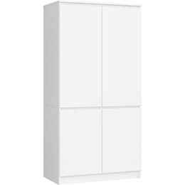 Kleiderschrank Akord S90 Weiß 90 cm 4 Türen 4 Regalböden B90xH180xT51 cm