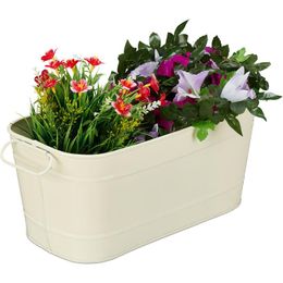 Blumenkasten, für Garten, Balkon & Fensterbank, zum Bepflanzen, Vintage-Optik, Metall, hbt: 16x38x19 cm, creme - Relaxdays