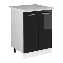 Unterschrank R-Line, Schwarz Hochglanz, 60 cm mit Türen, mit Arbeitsplatte VICCO