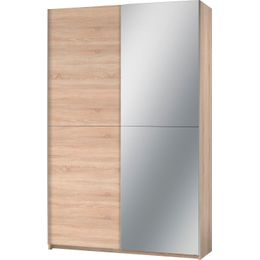 Schwebetürenschrank Schlafkontor "Heimo/Fast Schrank Kleiderschrank Garderobe" Schränke Gr. B/H/T: 125 cm x 195,5 cm x 38 cm, 2 St., braun (struktureichefarben hell) geringe Tiefe, ausziehbarer Kleiderstange, Garderobenschrank, 6 Böden