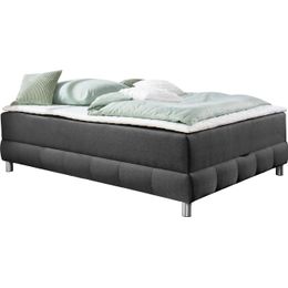 Boxspringbett Inosign "Vaasa", grau (anthrazit), B:146cm L:206cm, Komplettbetten, für Dachschrägen geeignet, inkl. Bettkasten und Topper