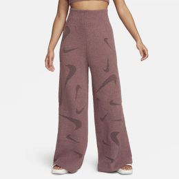 Nike Sportswear Phoenix Cozy Bouclé Damenhose aus Strickmaterial mit hohem Taillenbund und weitem Bein - Lila