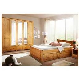 Schlafzimmer-Set Home Affaire "Hugo" Schlafzimmermöbel-Sets Gr. B/H: 180 cm x 200 cm, beige (natur geölt) Bett 180x200 cm, 5-trg Kleiderschrank und 2 Nachttische